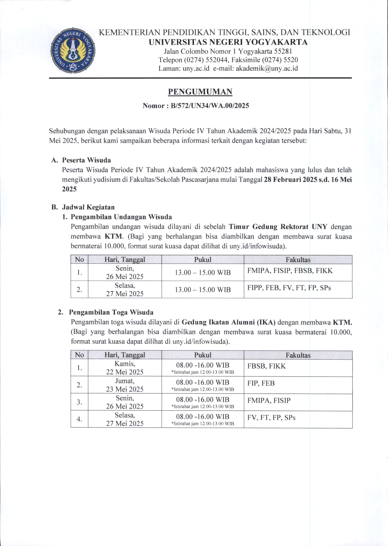 INFORMASI PELAKSANAAN WISUDA PERIODE BULAN MEI 2025 | Universitas ...